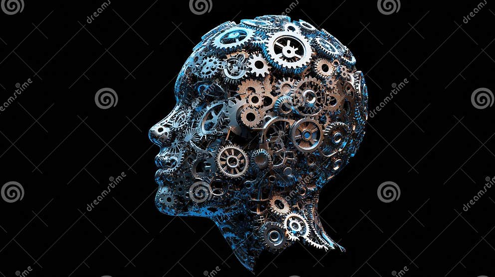 Interlocking Gears and Cogs Fill Human Head Contour Symbolizing Concept ...