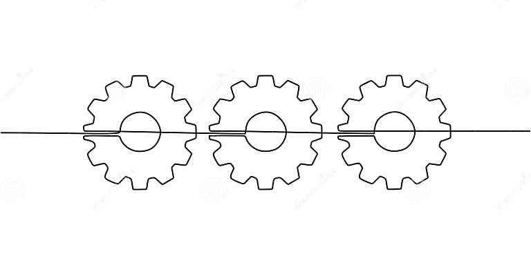 Interlocking Gears Continuous Line Drawing Symbolizing Cooperation in ...