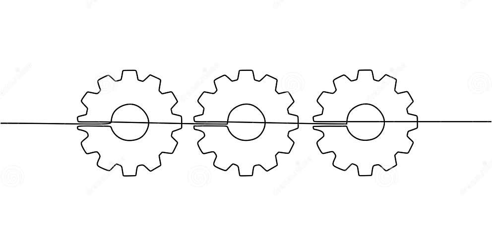 Interlocking Gears Continuous Line Drawing Symbolizing Cooperation in ...