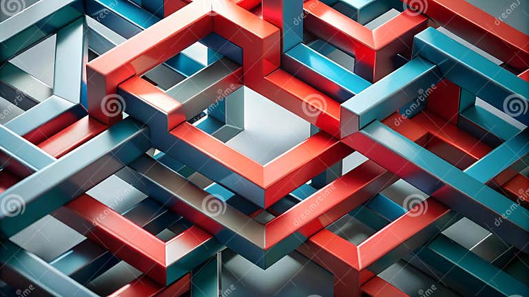 Interlocking Geometric Forms in a Crimson Symphony AI Generated Stock ...