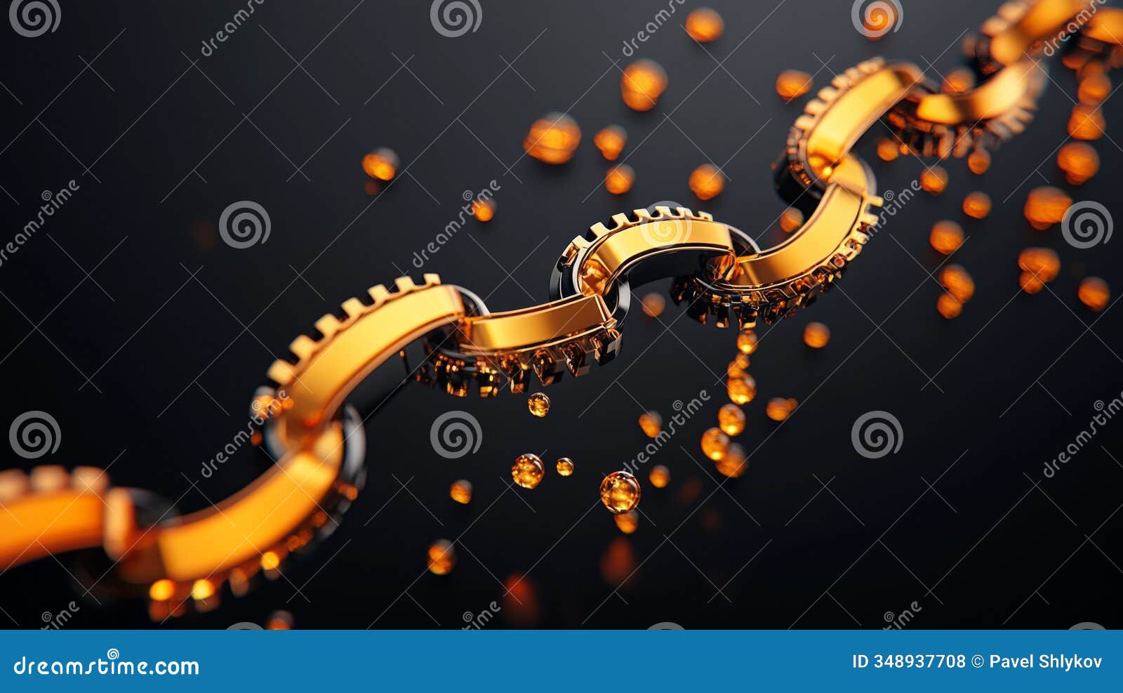 Interlocking Gold and Silver Chain Links with Glowing Particles on a ...