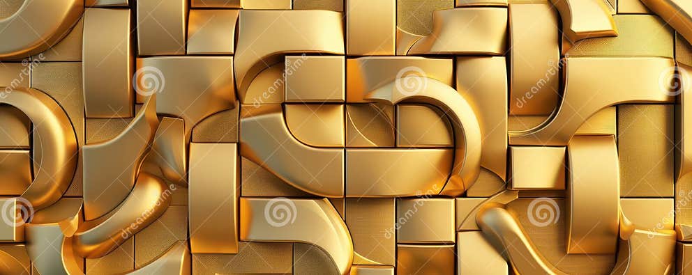 Interlocking Golden Geometric Shapes Create a Captivating Abstract 3D ...