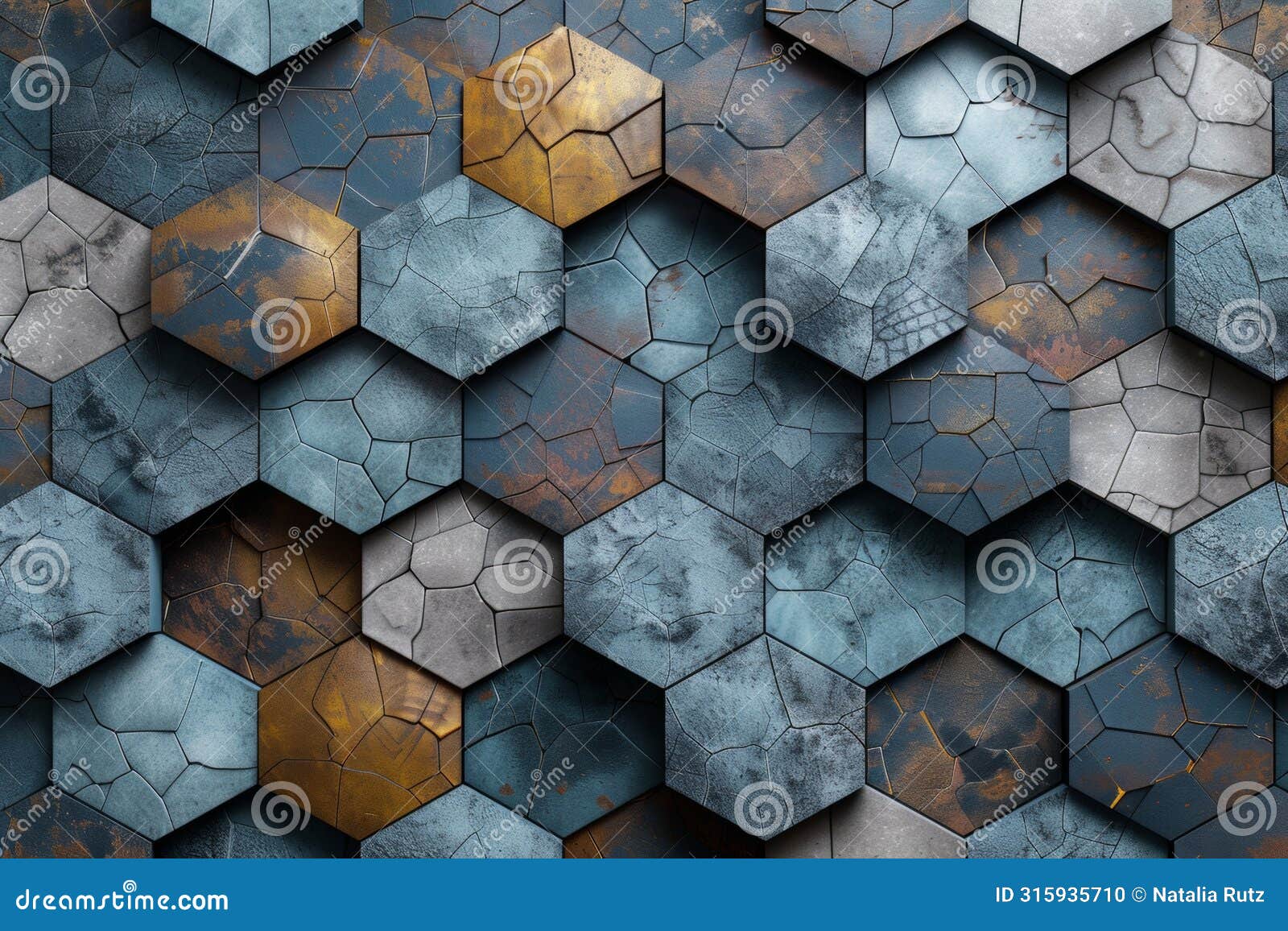 Interlocking Hexagons in a Mix of Textures Stock Photo - Image of ...
