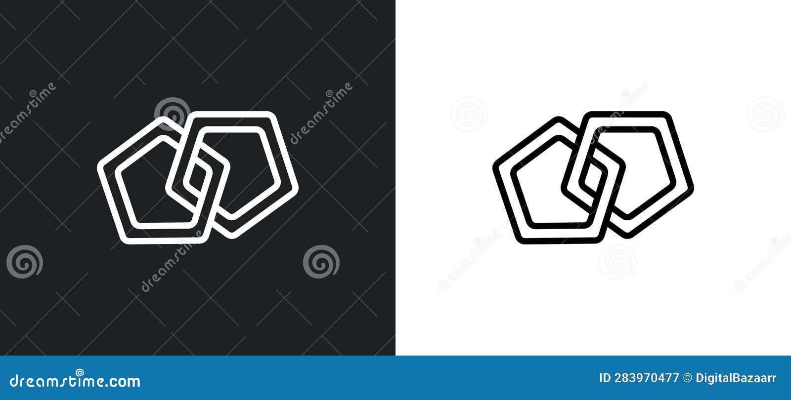 Interlocking Outline Icon in White and Black Colors. Interlocking Flat ...