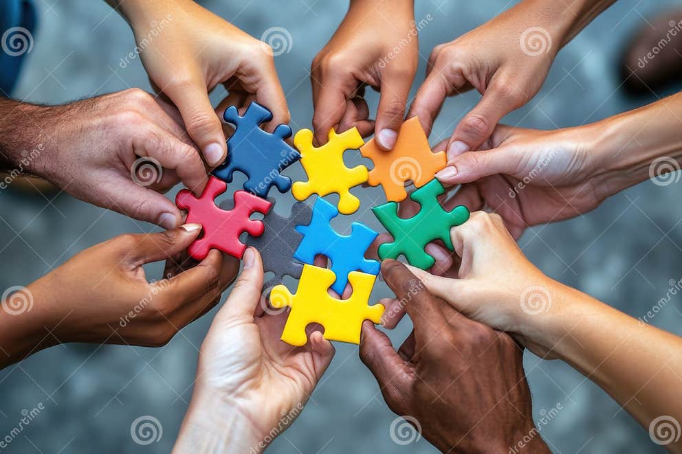 Interlocking Puzzle Pieces Forming Colorful Hands Symbolize Unity ...