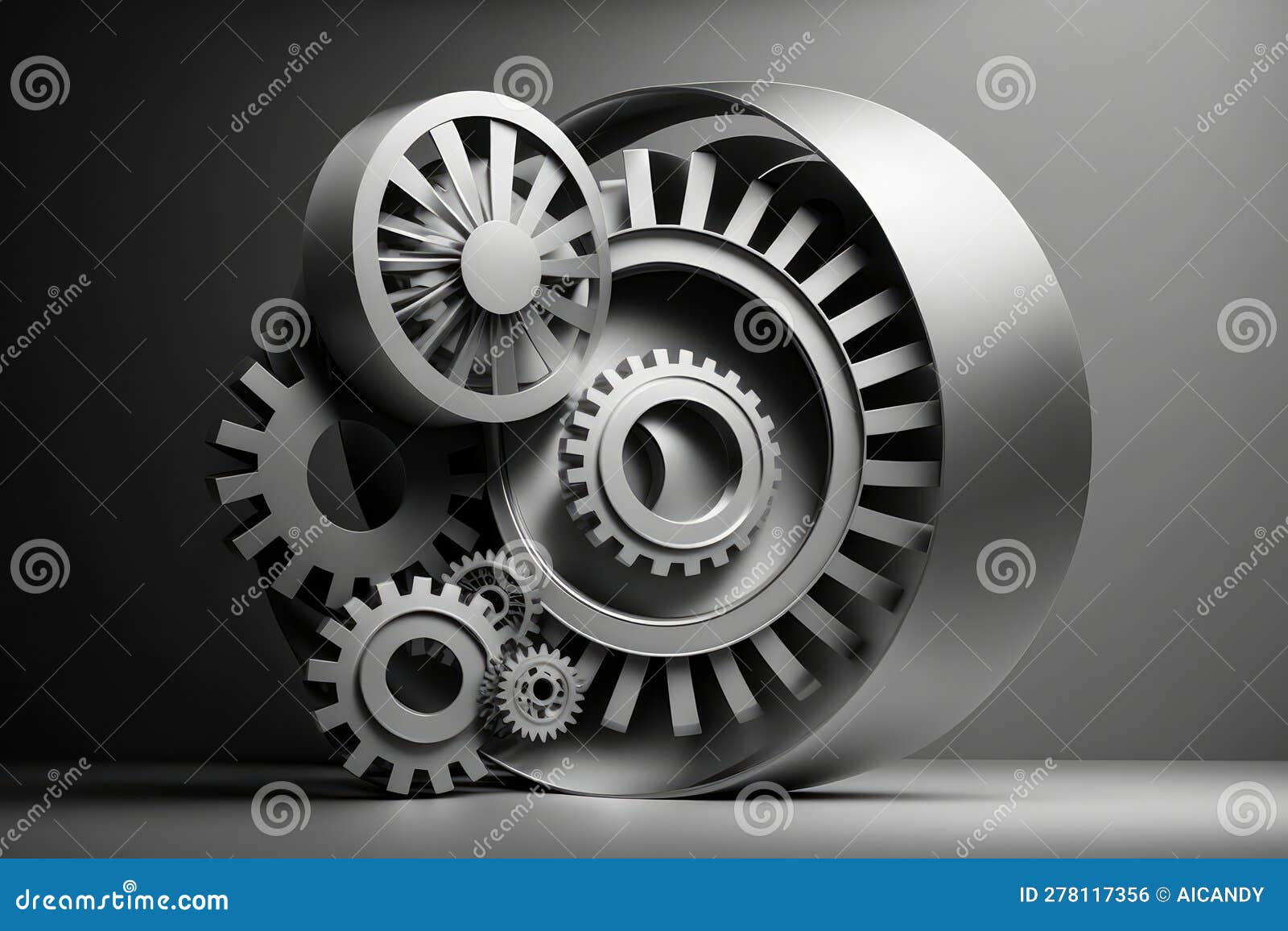 Interlocking Silver Gear System in Motion, Displaying the Beauty of ...