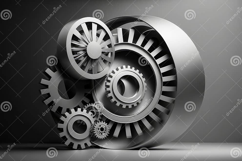 Interlocking Silver Gear System in Motion, Displaying the Beauty of ...