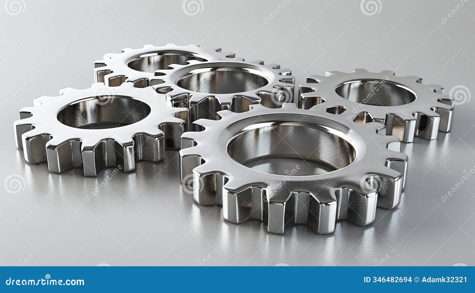 Interlocking Silver Metal Gears on Shiny Grey Surface Representing ...
