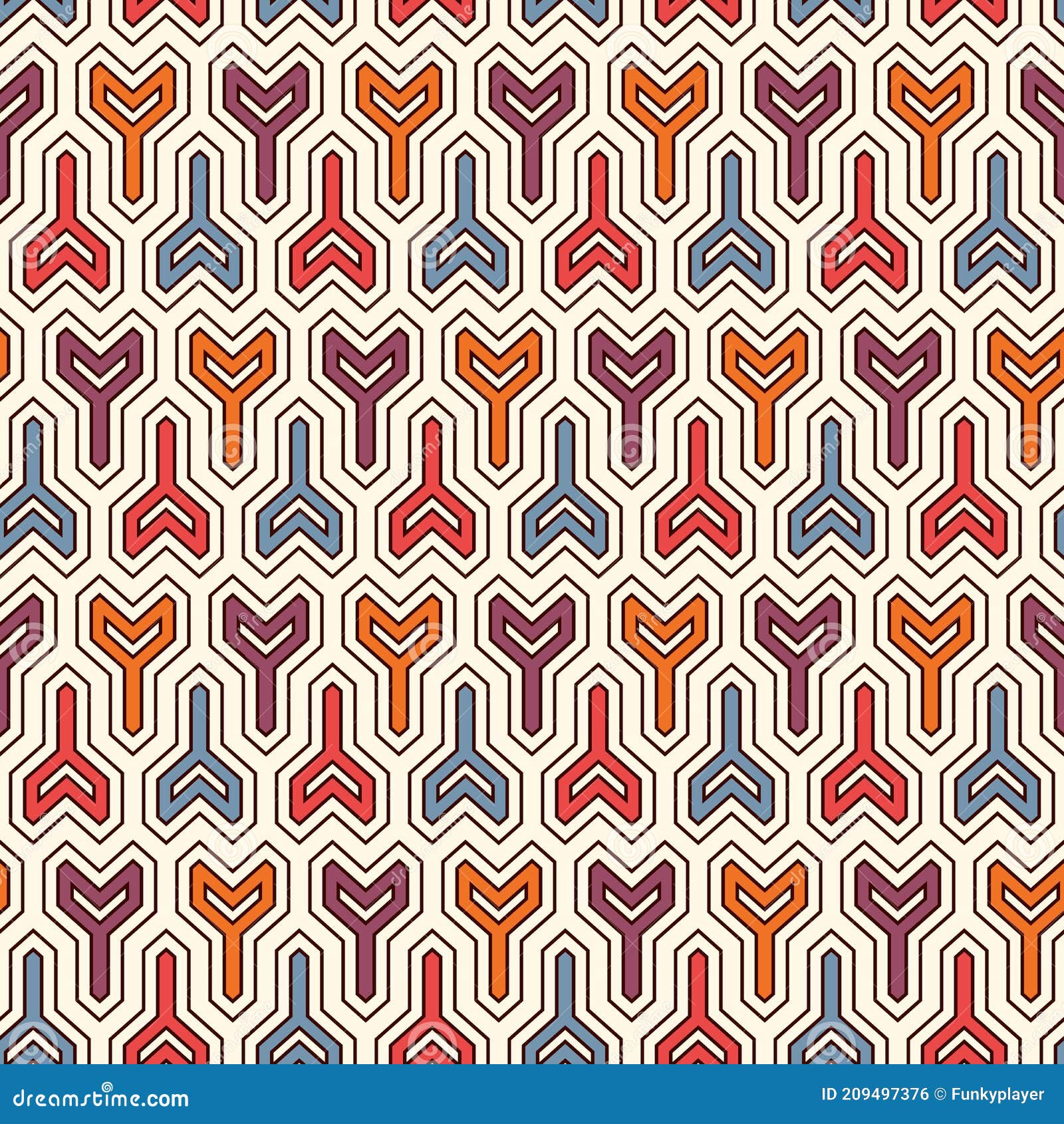 Interlocking Three Pronged Blocks Background. Winder Keys Motif. Ethnic ...