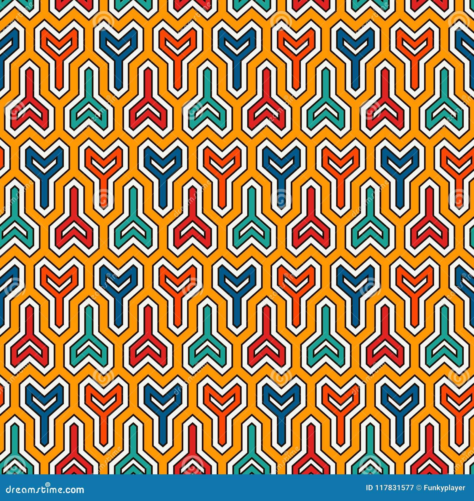 Interlocking Three Pronged Blocks Background. Winder Keys Motif. Ethnic ...