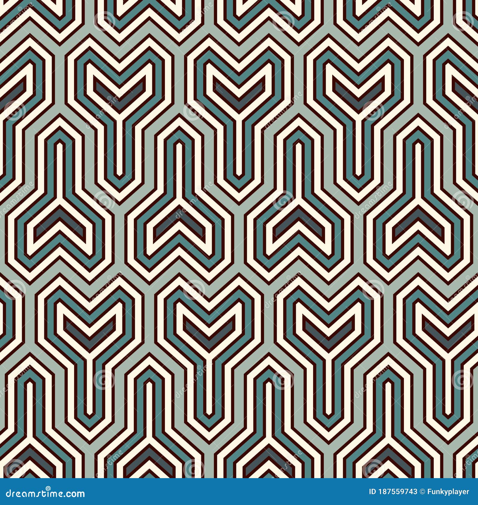 Interlocking Three Pronged Blocks Background. Winder Keys Motif. Ethnic ...