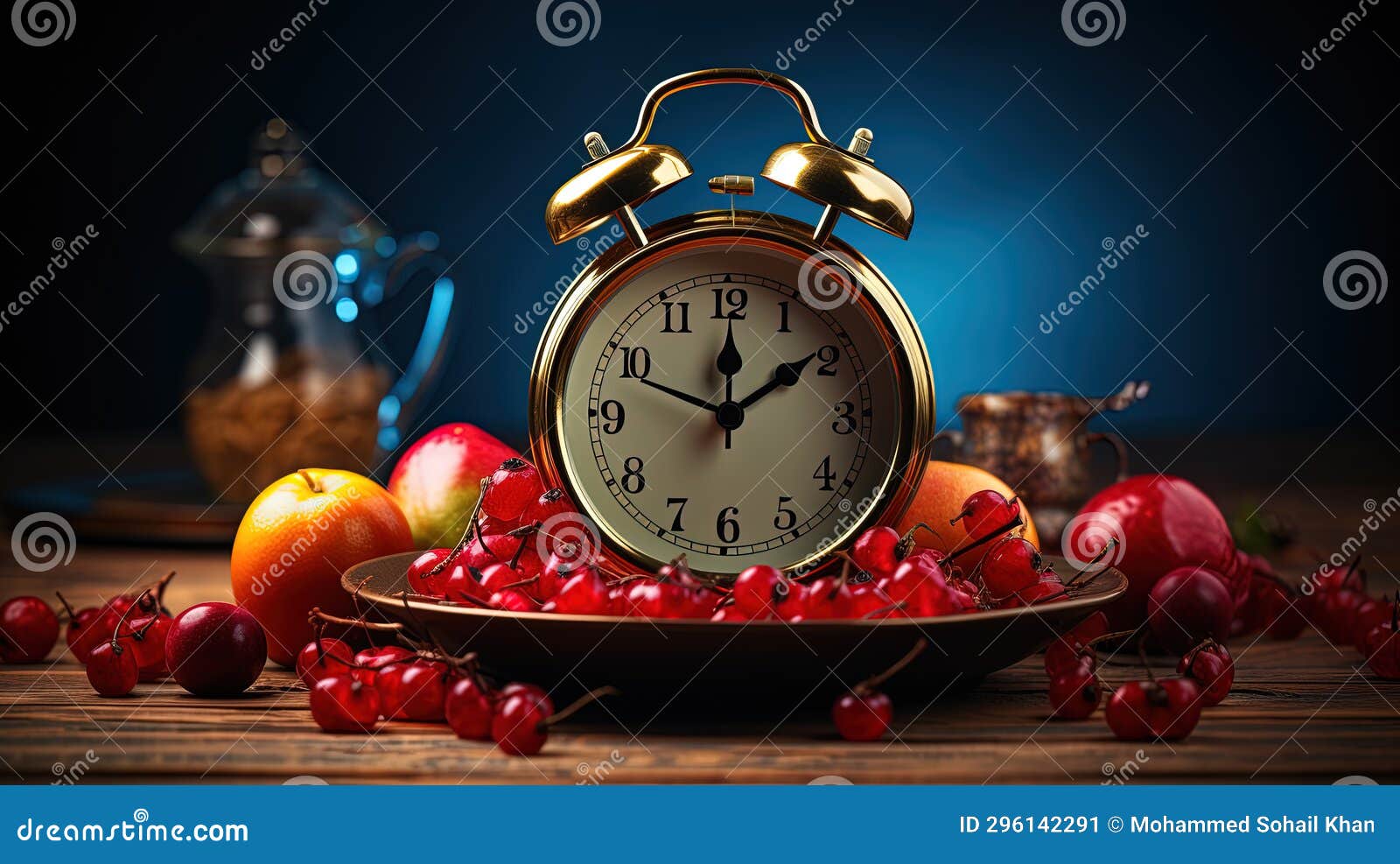 Intermittent Fasting Concept Theme Of Fruits With Alarm Clock ...