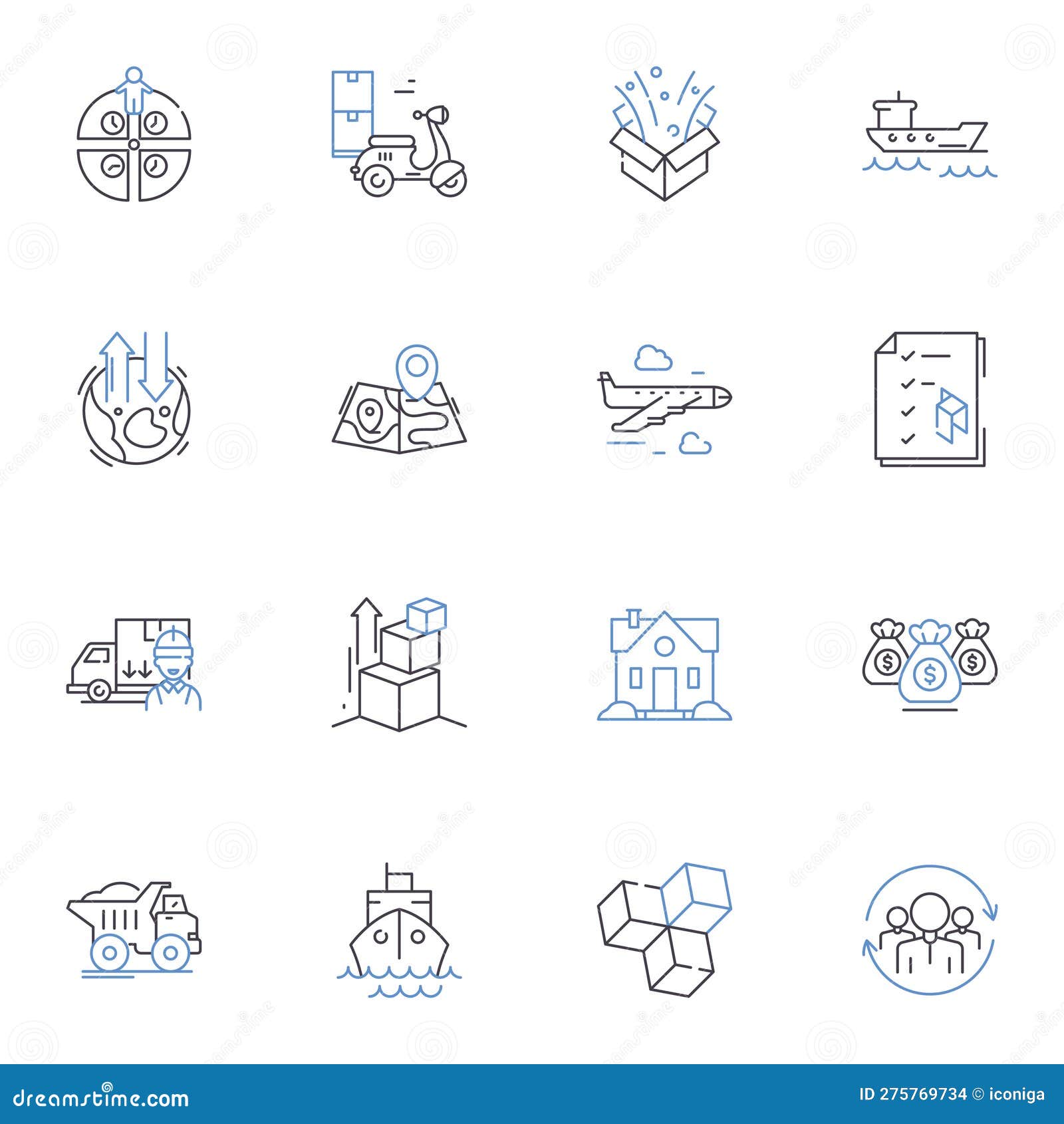 Intermodal Transportation Line Icons Collection. Containerization ...