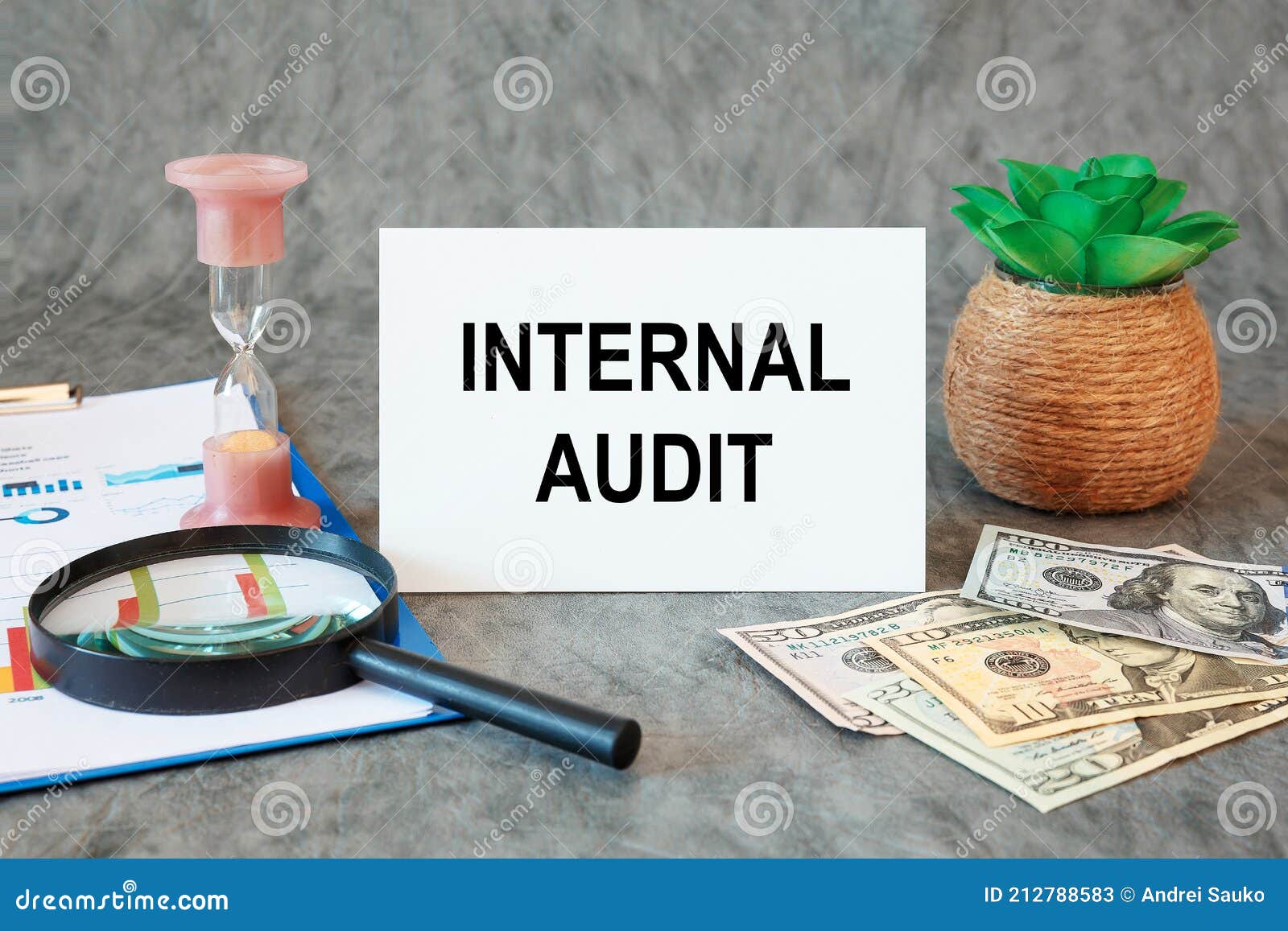 INTERNAL AUDIT is Written in a Document on the Office Desk, Money and ...