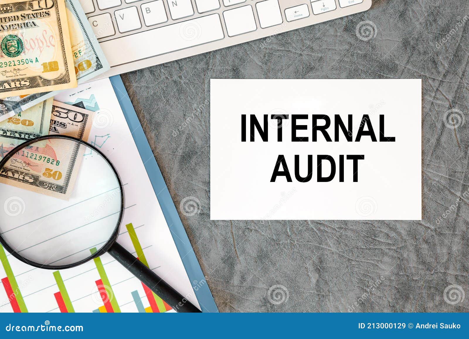 INTERNAL AUDIT is Written in a Document on the Office Desk, Money and ...