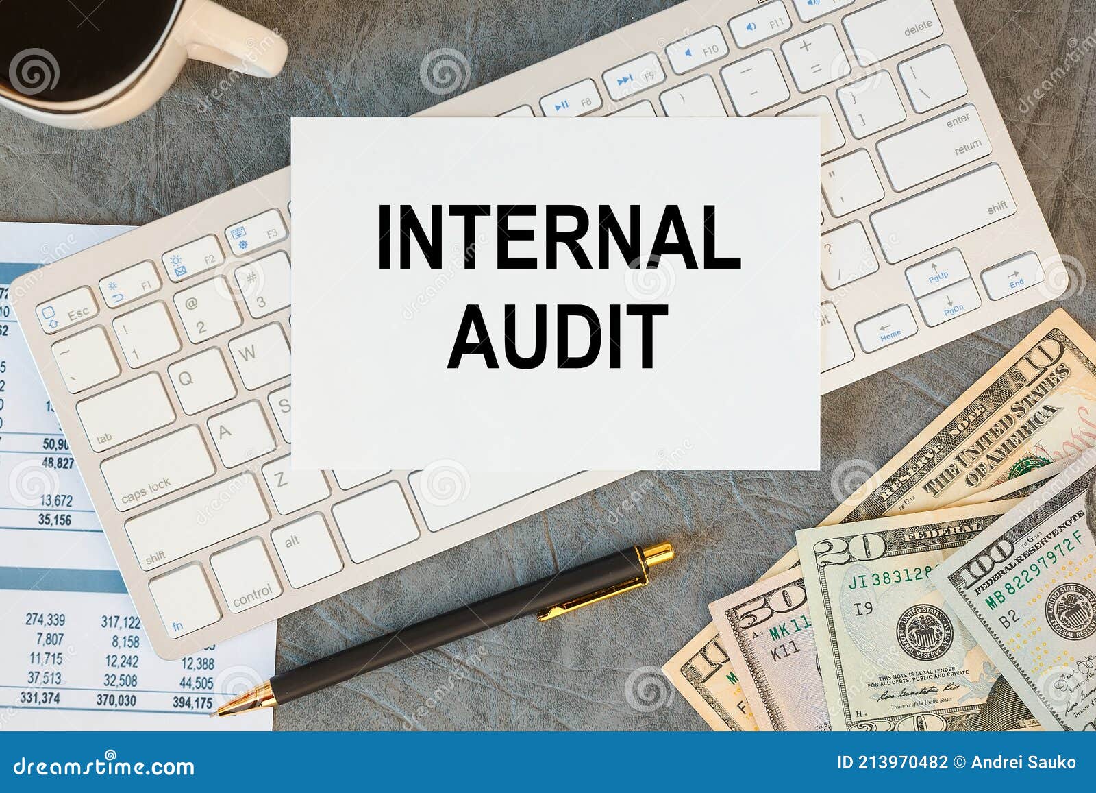 INTERNAL AUDIT is Written in a Document on the Office Desk, Money and ...