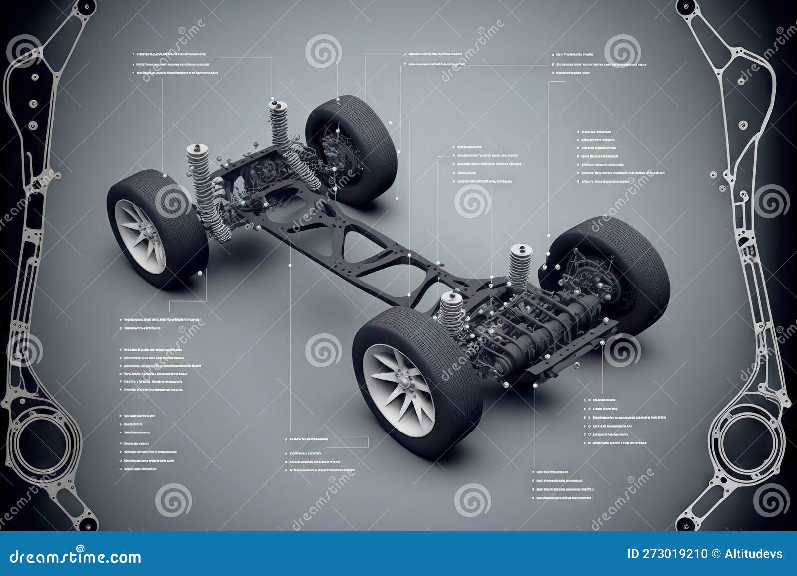 Internal Auto Engineering Design with Wheels and Car Shock Absorber ...