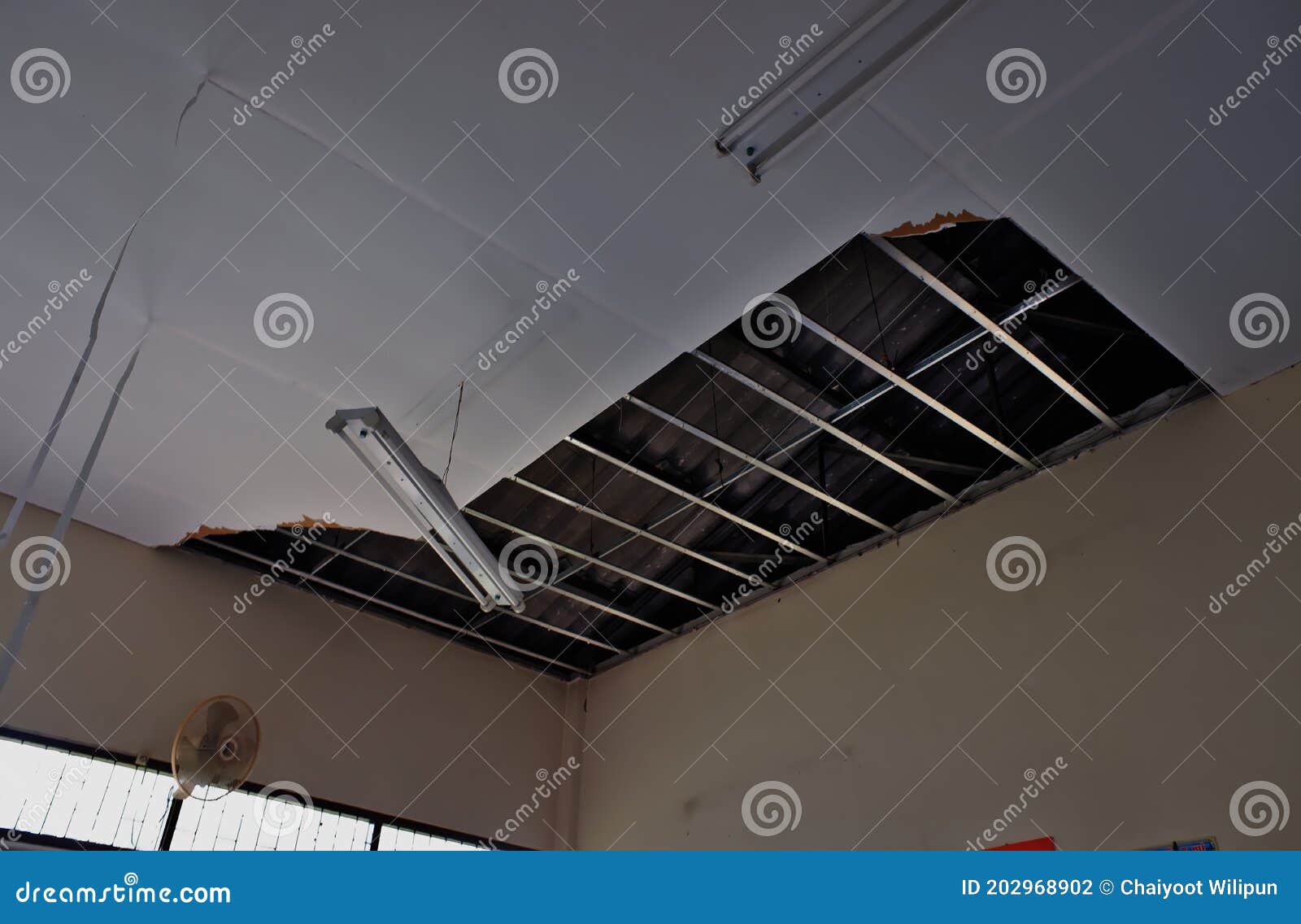 Internal Ceiling is Damaged, Dropped, Damaged Lamp, White Steel Frame ...