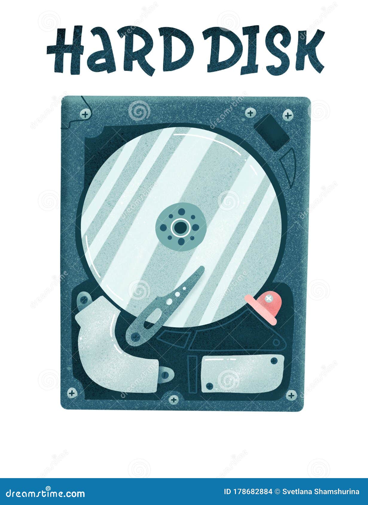 Internal Computer Hard Disk. Harddisk Flat Textured Hand Drawn ...