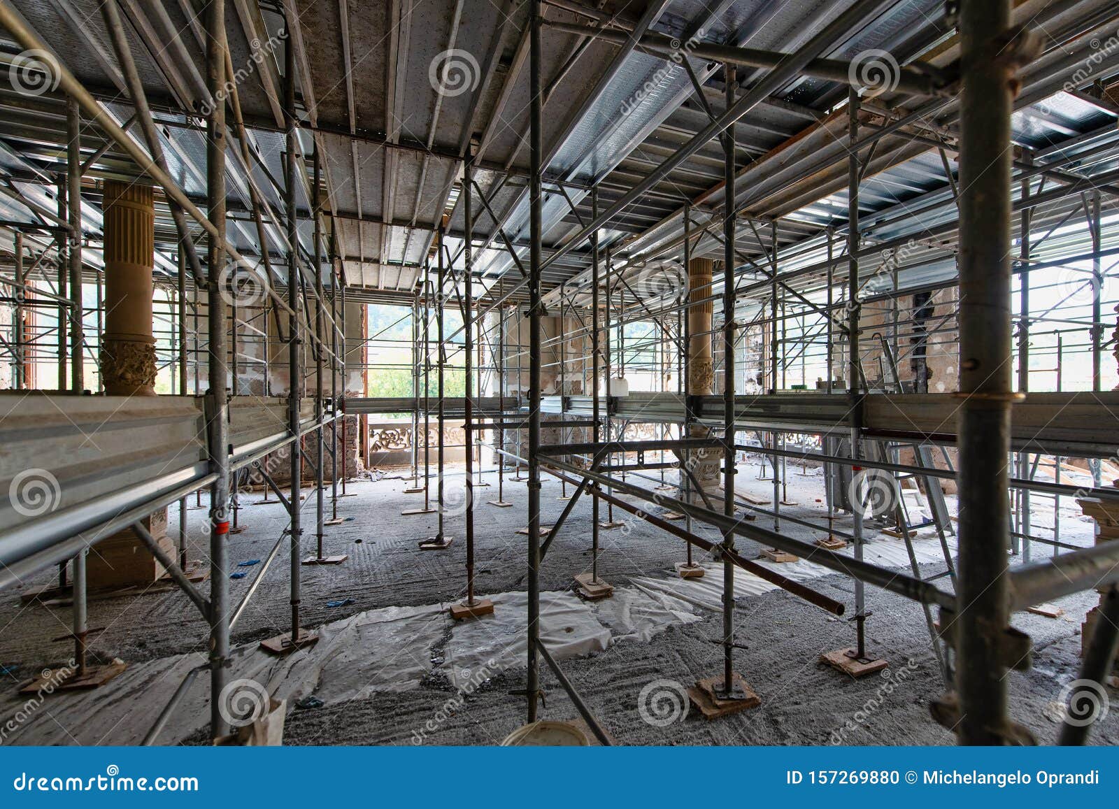 Internal Construction Site with Scaffolding Stock Photo - Image of ...
