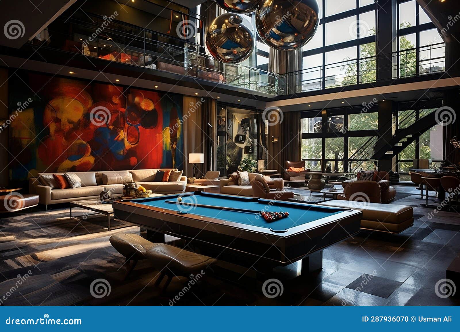 Internal Design with a Pool Table in an Amazing Pen. AI Stock Photo ...