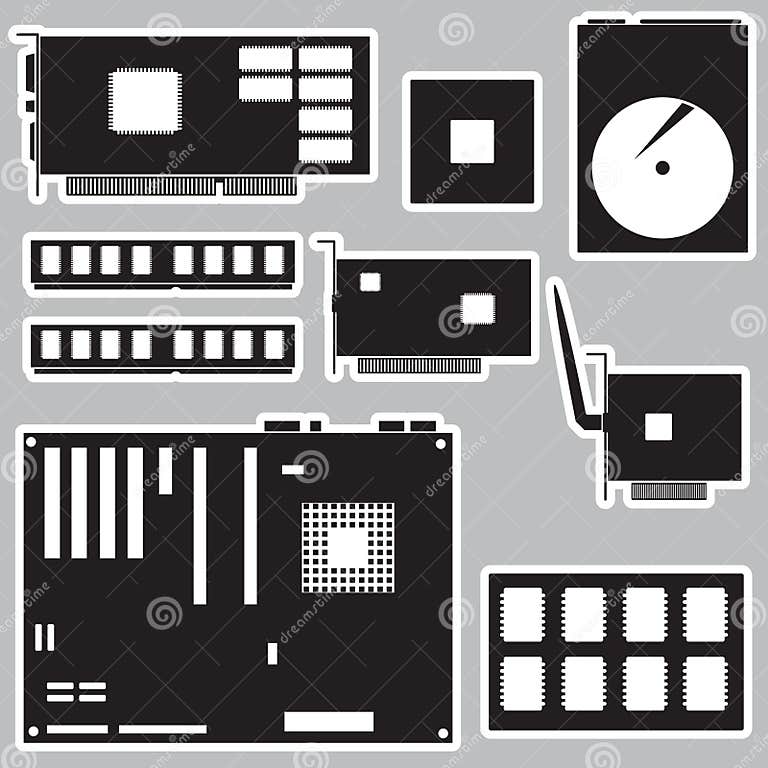 Internal Desktop Computer Components Black Stickers Eps10 Stock Vector ...
