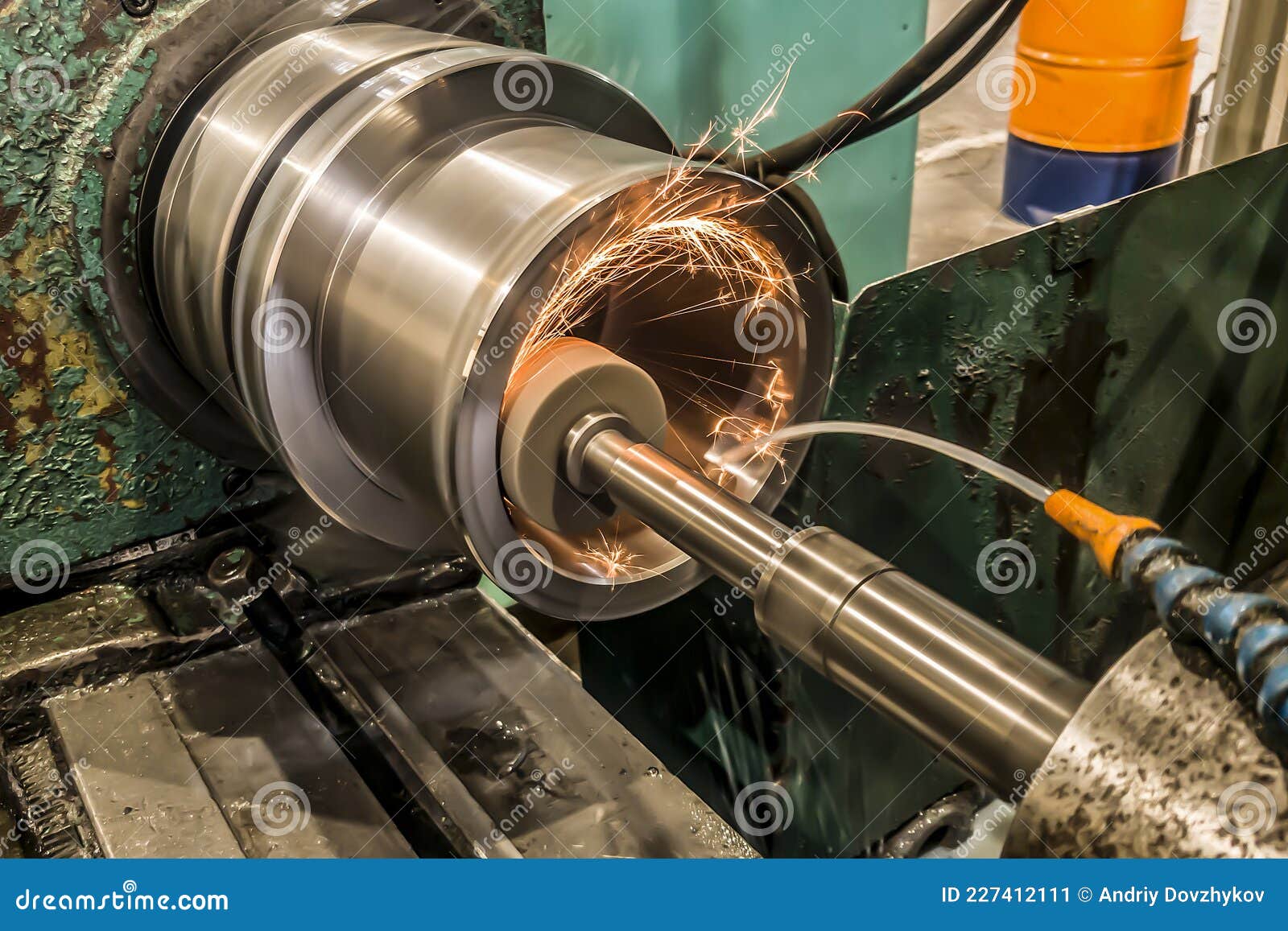 Internal Grinding of Metal with Sparks with an Abrasive Stone on a ...
