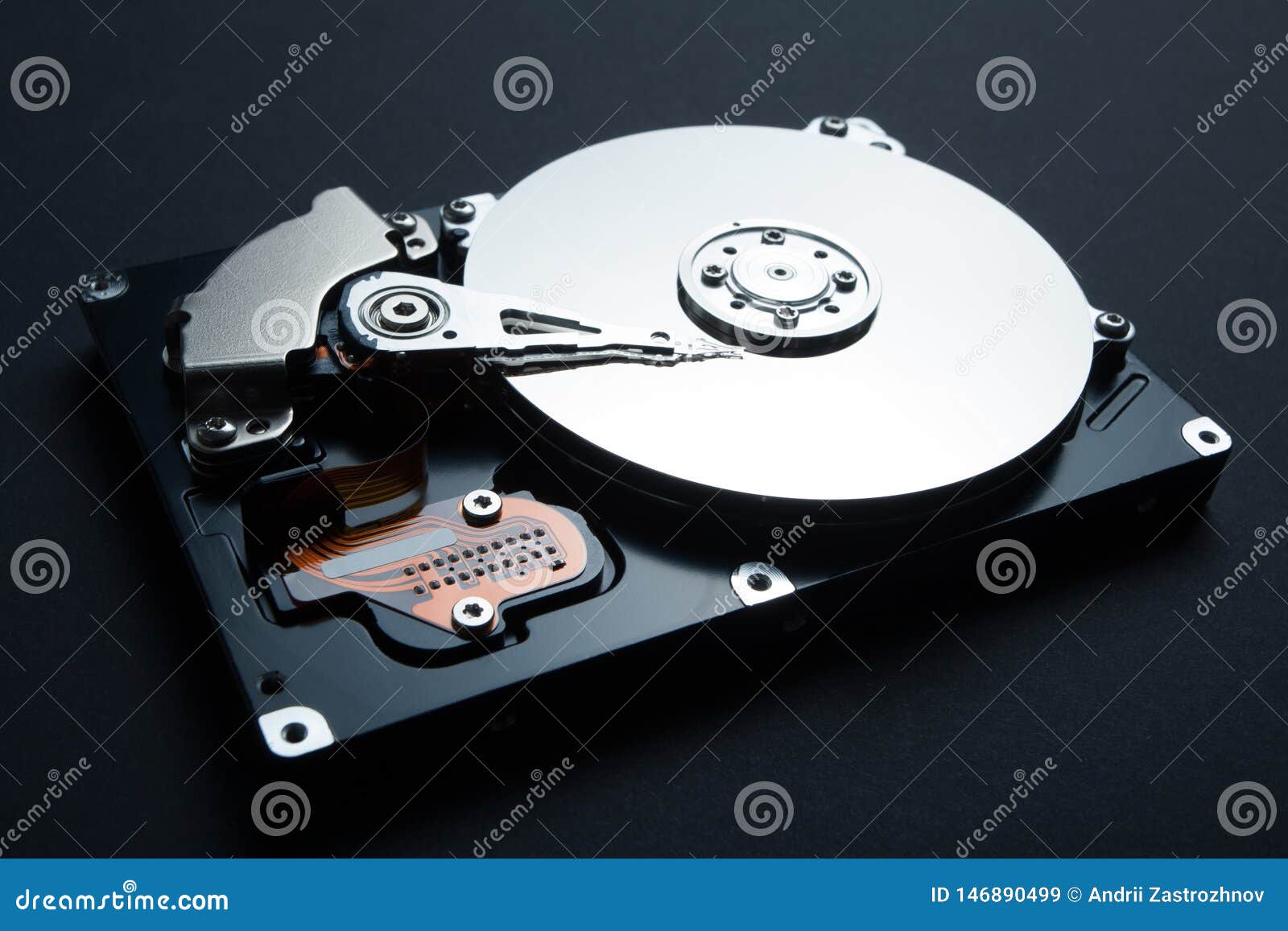 Internal Hard Disk Drive Isolated on a Black Background. Hacking of ...