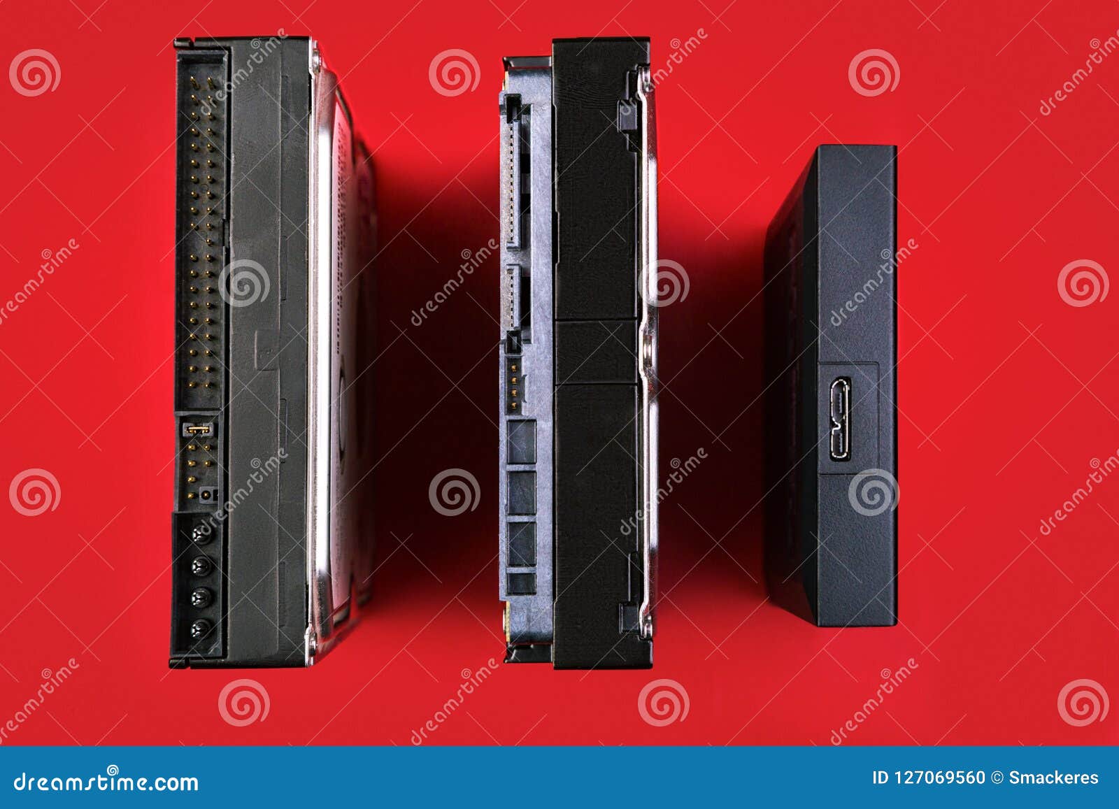 Internal Hard Drives and External Hdd on a Red Background Stock Photo ...