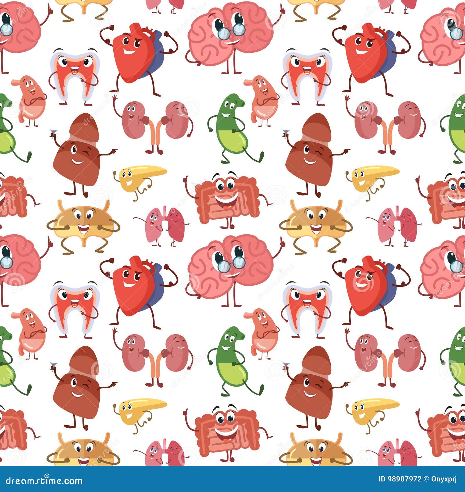 Internal Human Organs with Funny Smiles, in Cartoon Style. Vector ...