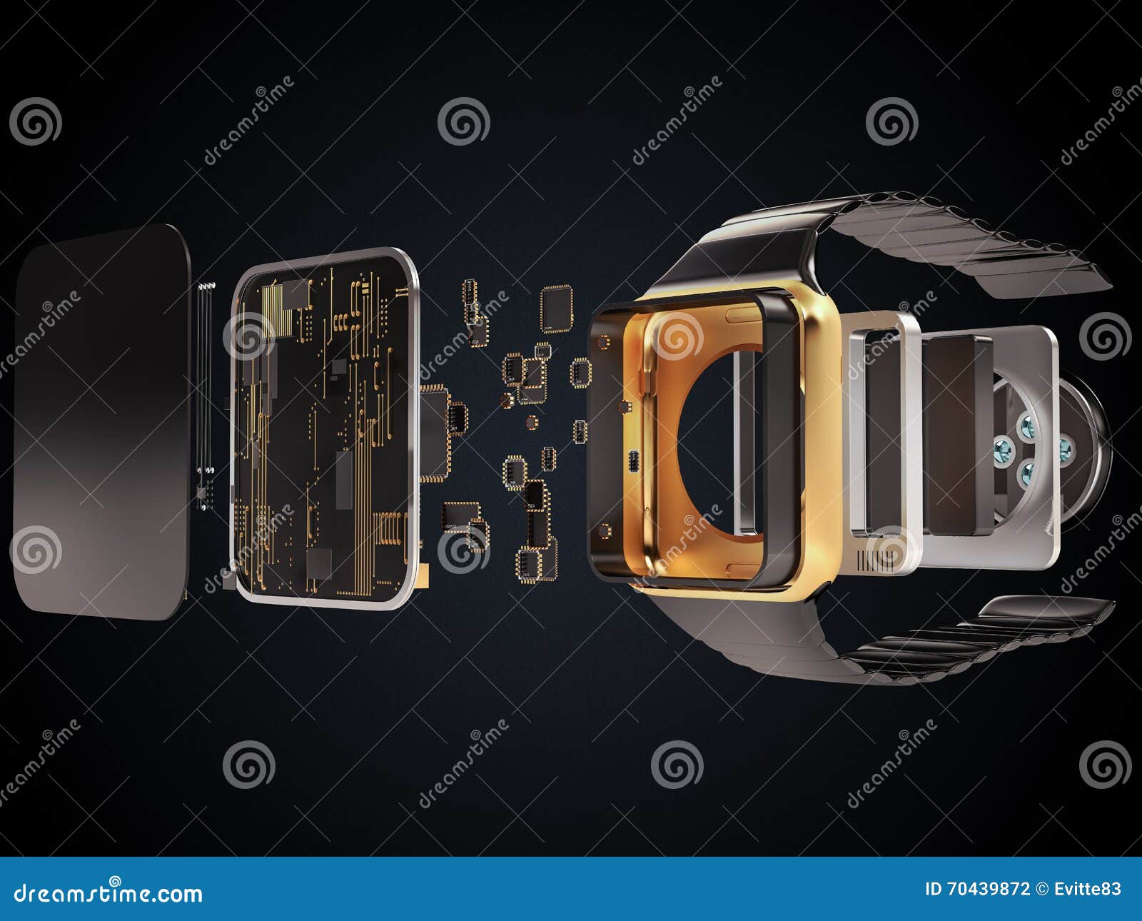 Internal Inside Electronic Smart Watches. 3D Illustration Stock ...
