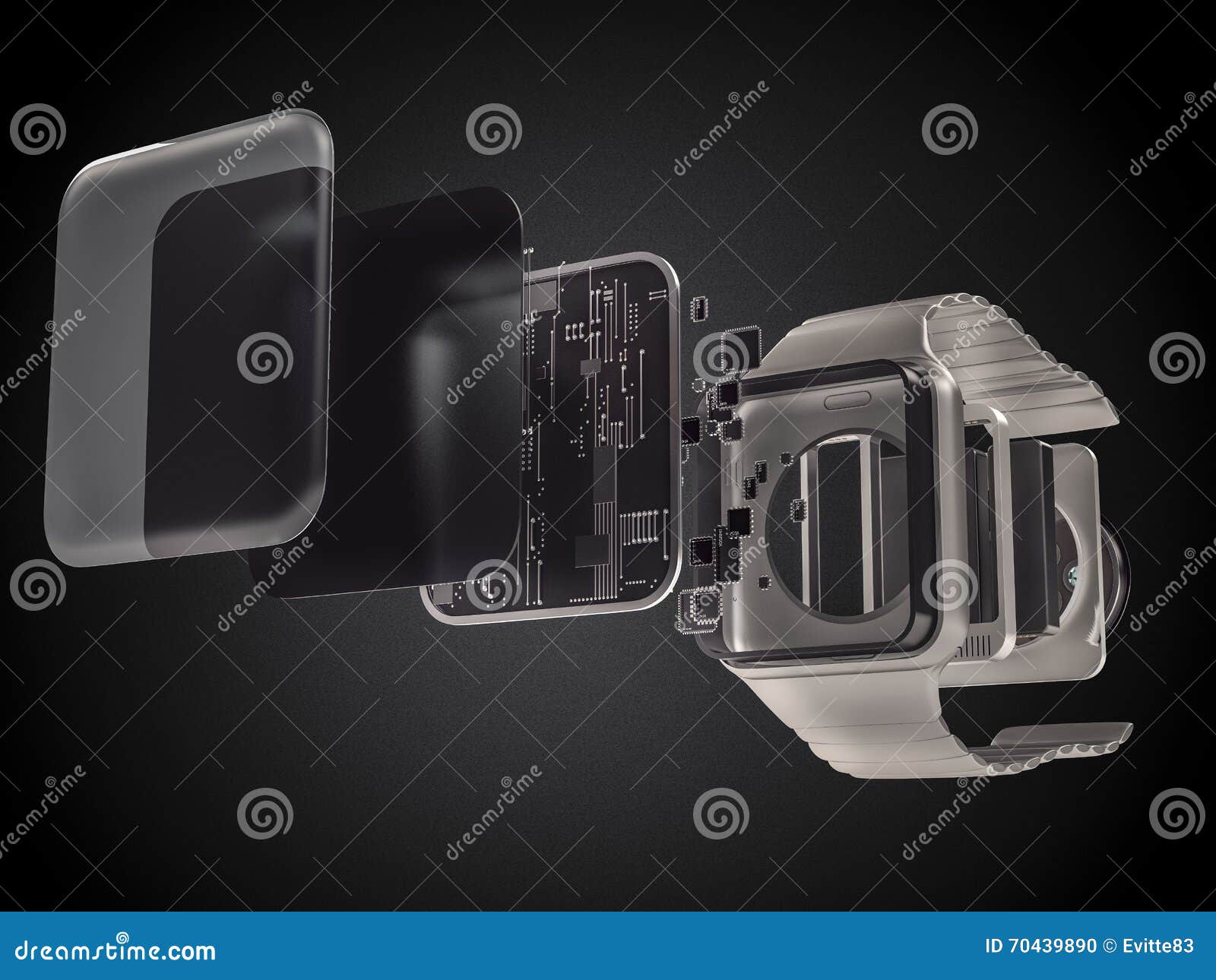 Internal Inside Electronic Smart Watches. 3D Illustration Stock ...