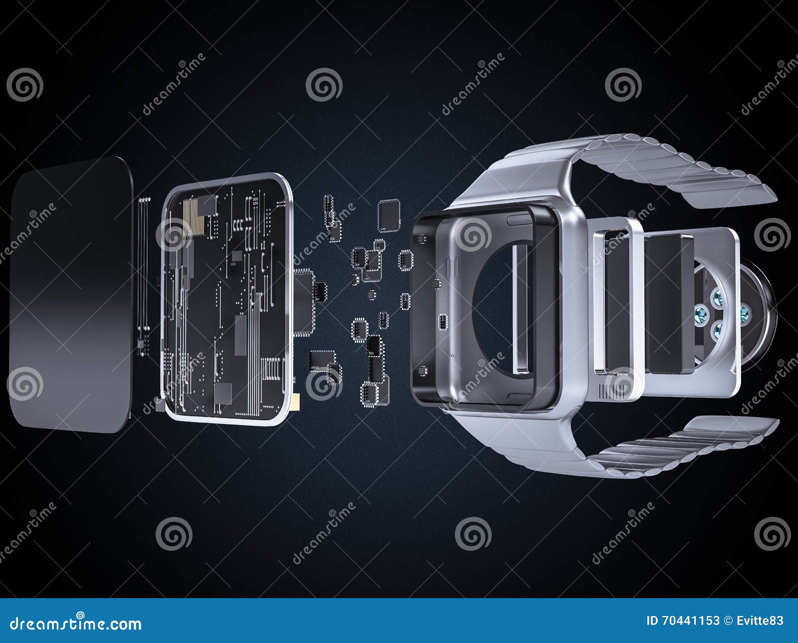 Internal Inside Electronic Smart Watches. 3D Illustration Stock ...