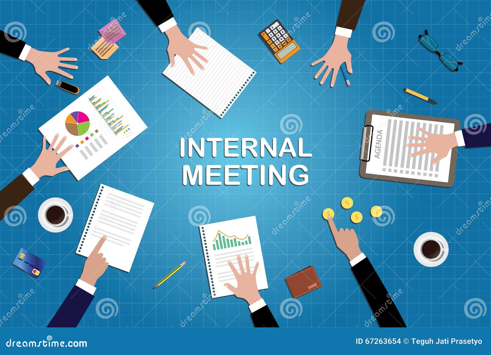 Internal Meeting Concept Work in Desk with Graph Document Stock Vector ...