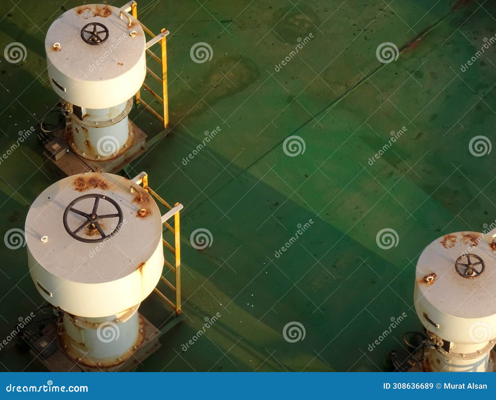 Industrial Equipment on the Deck of a Ship in the Sea. Stock Image - Image of opening, funnel ...