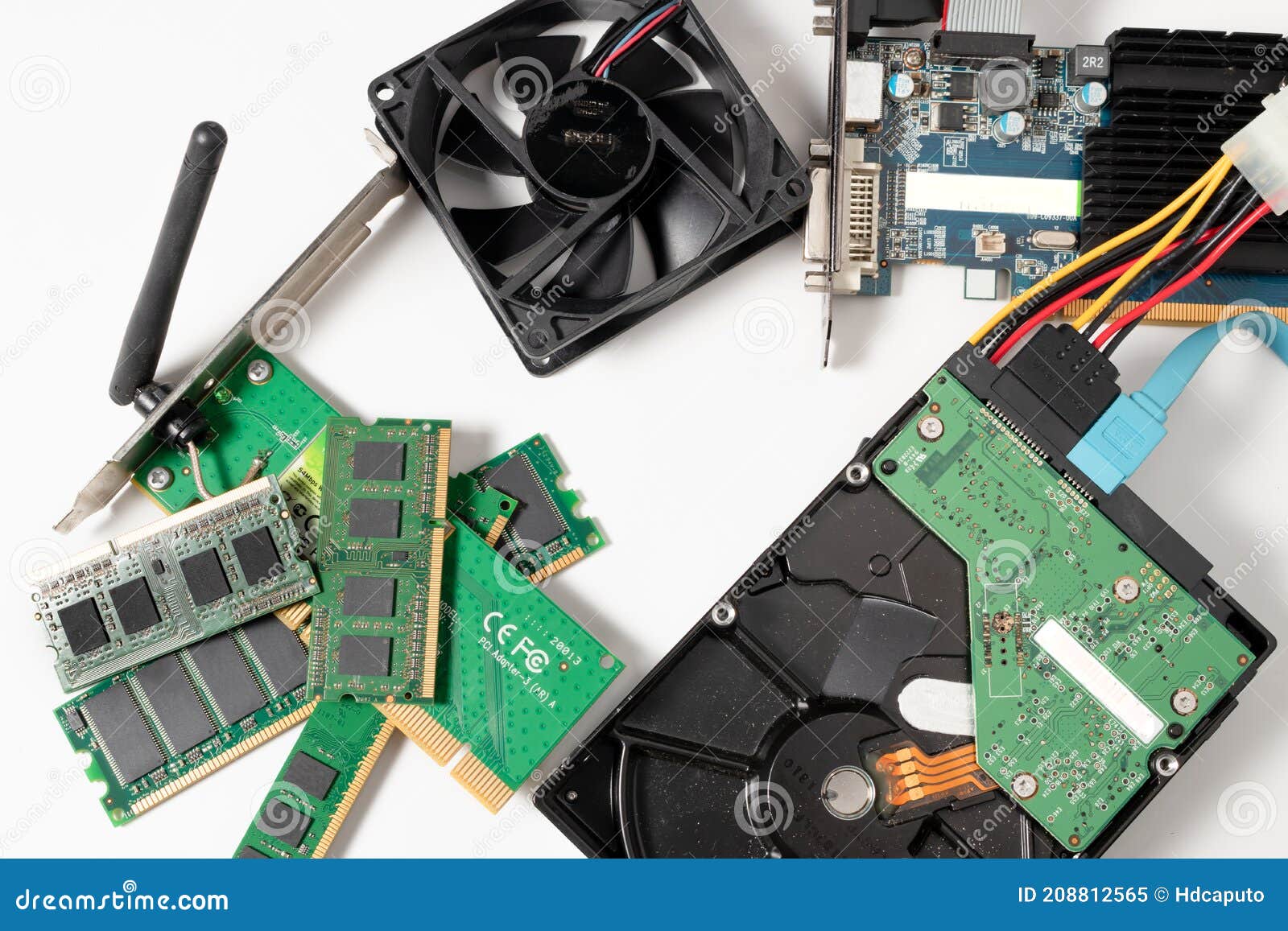 Internal Parts of a Computer. Hard Disk Ram Memory Cooler and Graphic ...