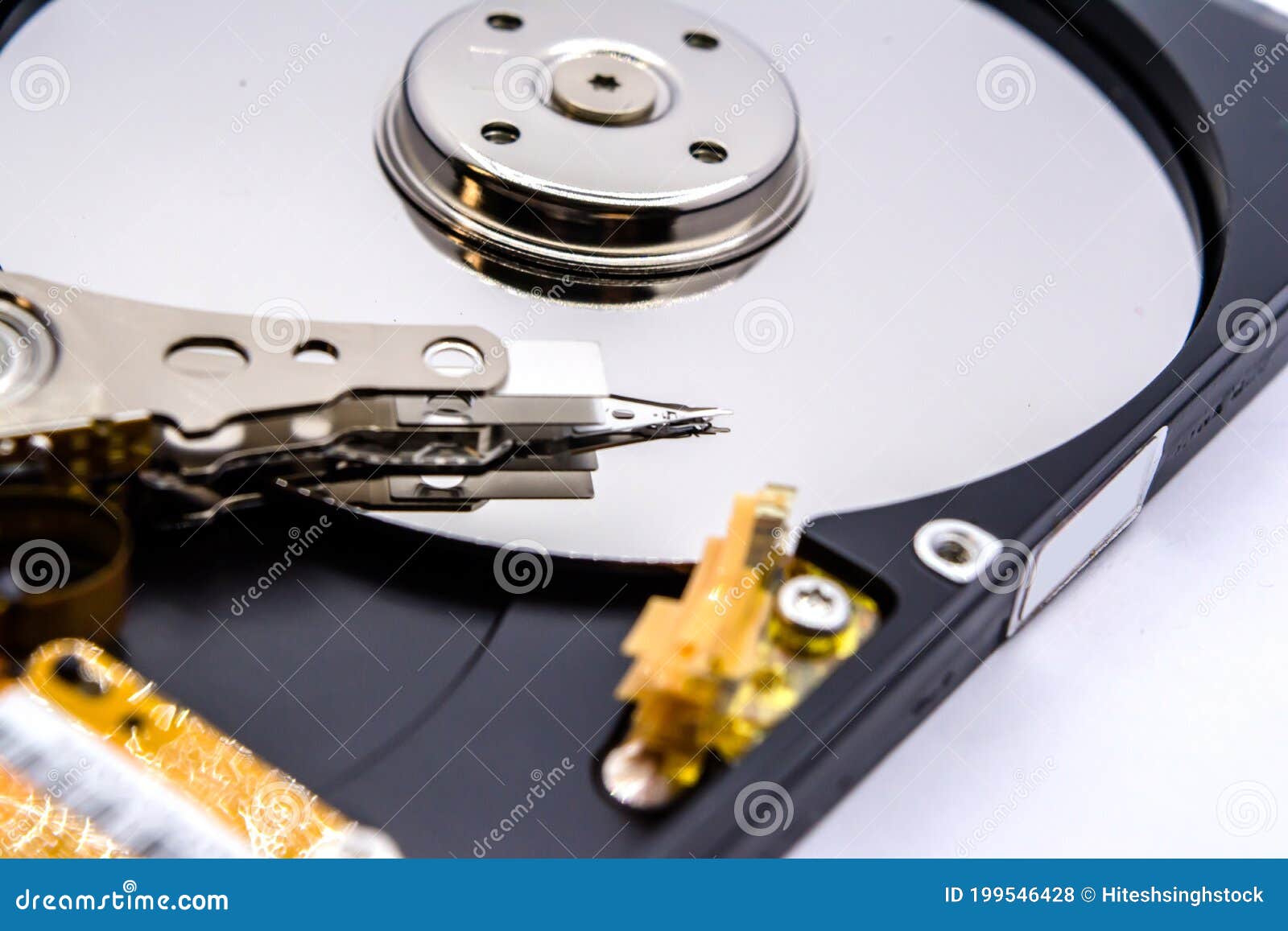 Internal Parts of a Hard Disk Isolated on a White Background. Close Up ...