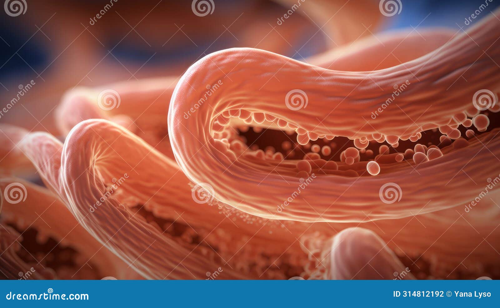 Internal Perspective of a Tapeworm within a Host Body. Visualization of ...