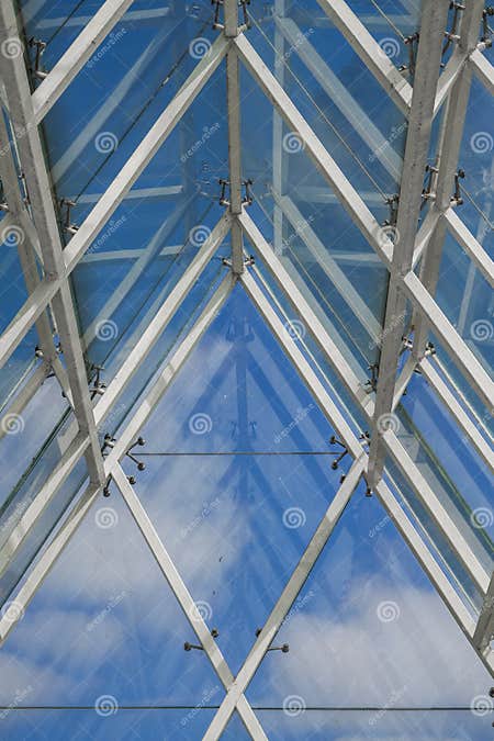 Internal Roof Structure of a Triangular Glass House Stock Photo - Image ...