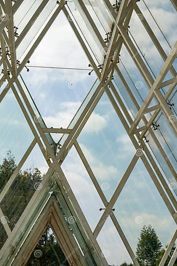 Internal Roof Structure of a Triangular Glass House Stock Photo - Image ...