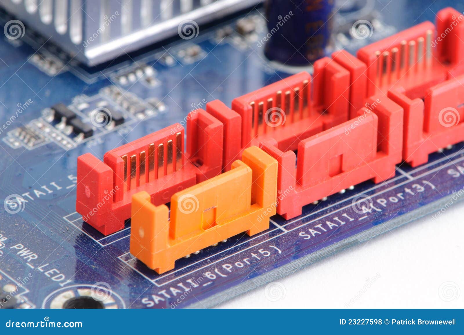 Internal SATA ports stock photo. Image of blue, gold - 23227598