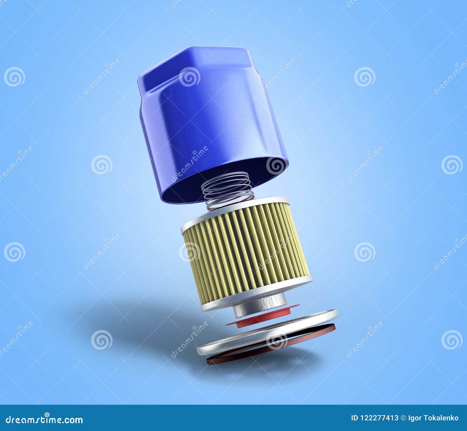 Internal Structure of Automobile Oil Filter 3d Render on Blue Stock ...