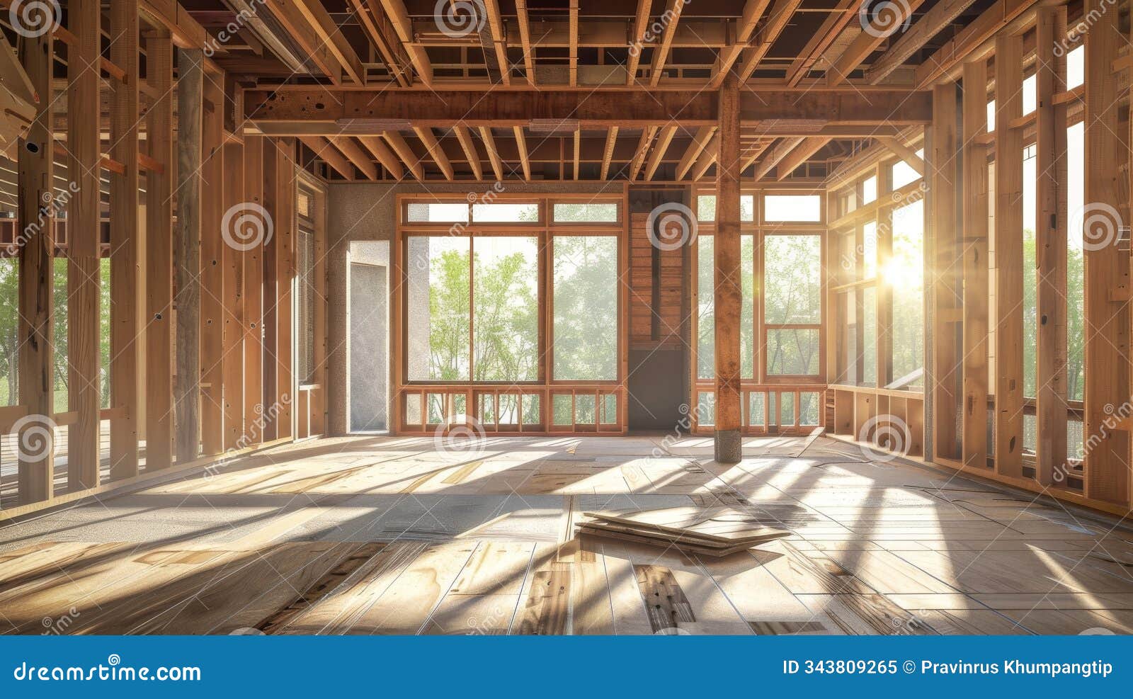 Internal Structure of a Wooden House Construction Project Stock Image ...
