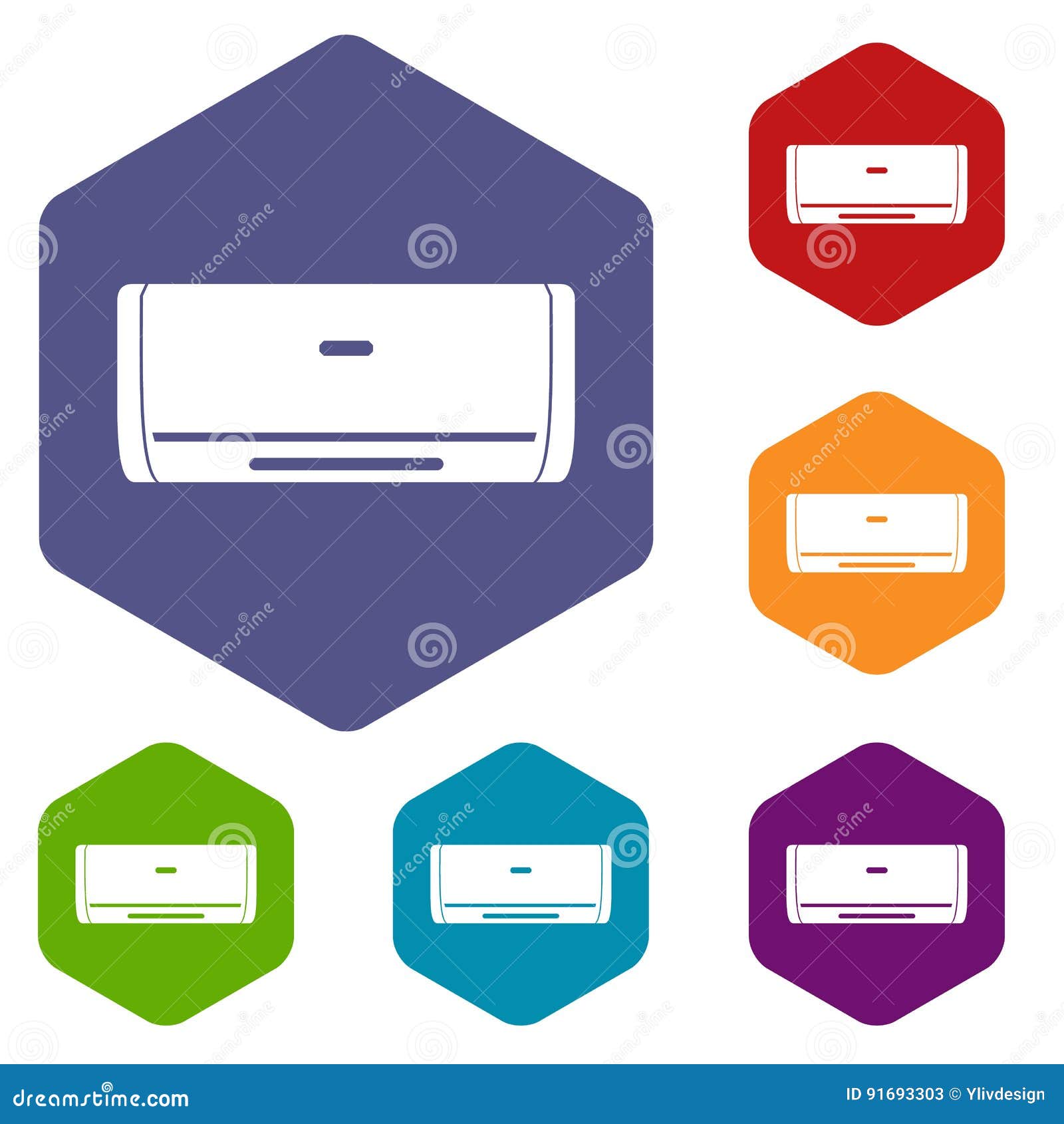 Internal Unit Air Conditioner Icons Set Hexagon Stock Vector ...
