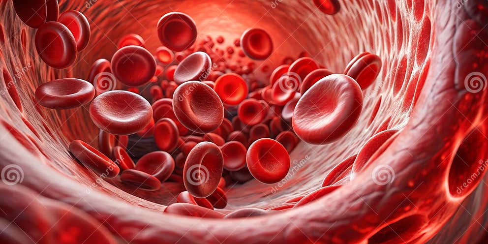 Internal Vessel Red Blood Cell Flow, 3D Render Stock Illustration ...