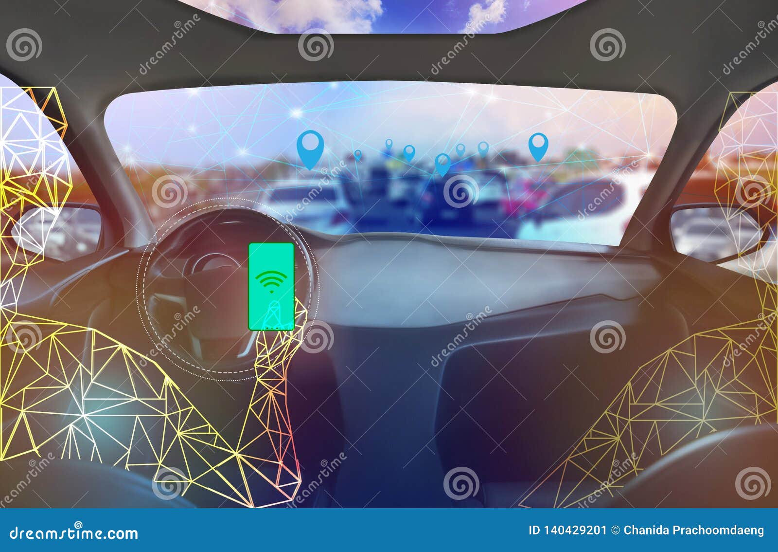 Internal View, Display Screen and Automatic Self Driving .Electric ...