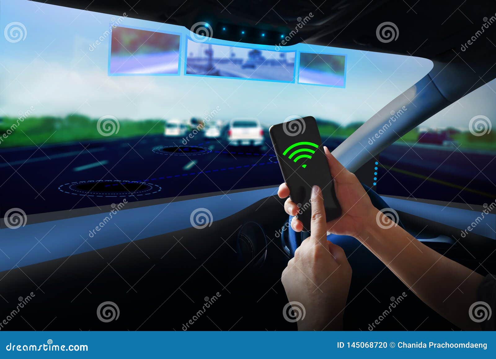 Internal View, Display Screen and Automatic Self Driving. Electric ...