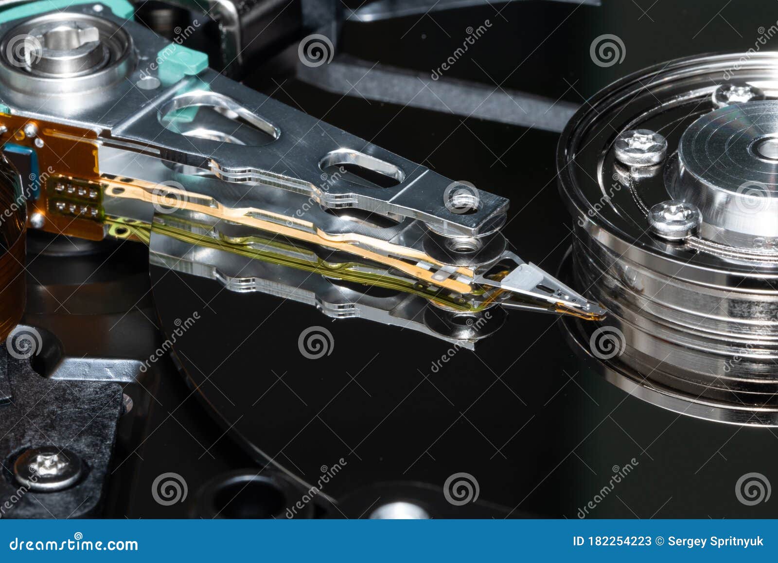 Internals of a Hard Drive. Close-up Stock Image - Image of harddisk ...