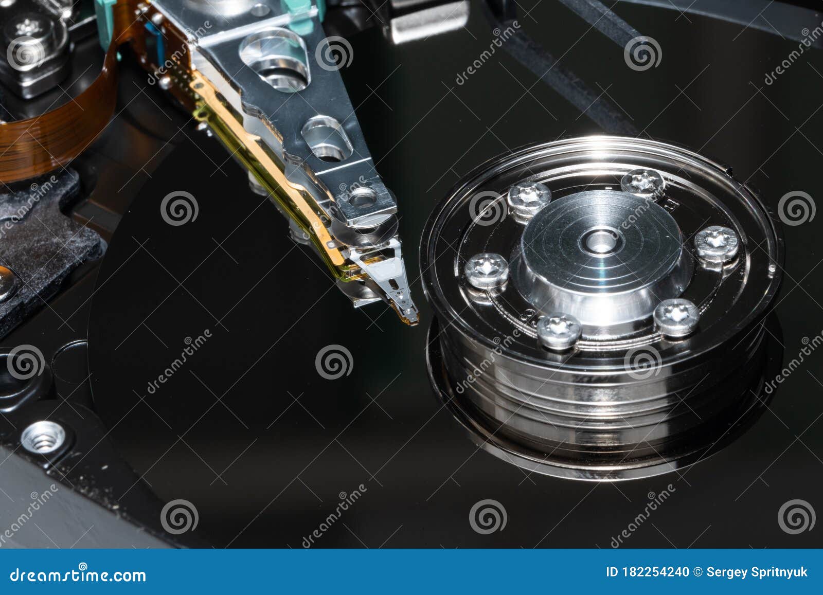 Internals of a Hard Drive. Close-up Stock Photo - Image of metallic ...
