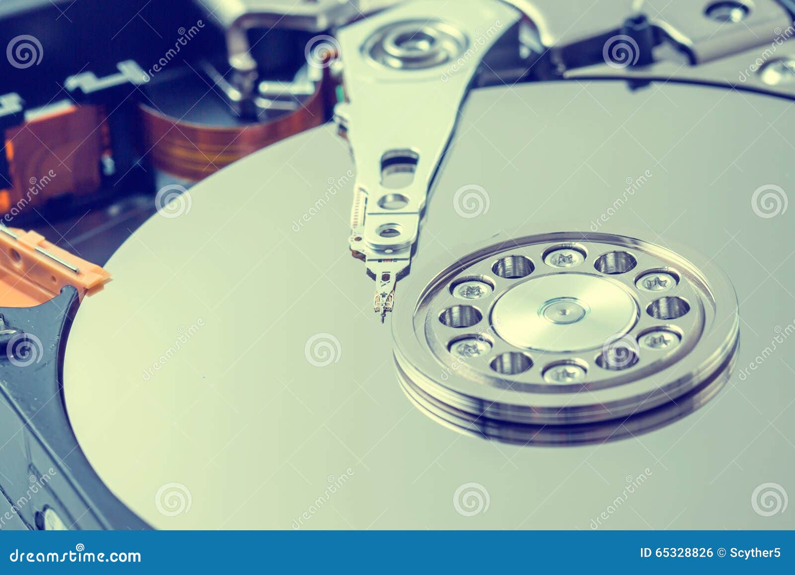 Internals of a Harddisk HDD. Stock Photo - Image of hardware, light ...